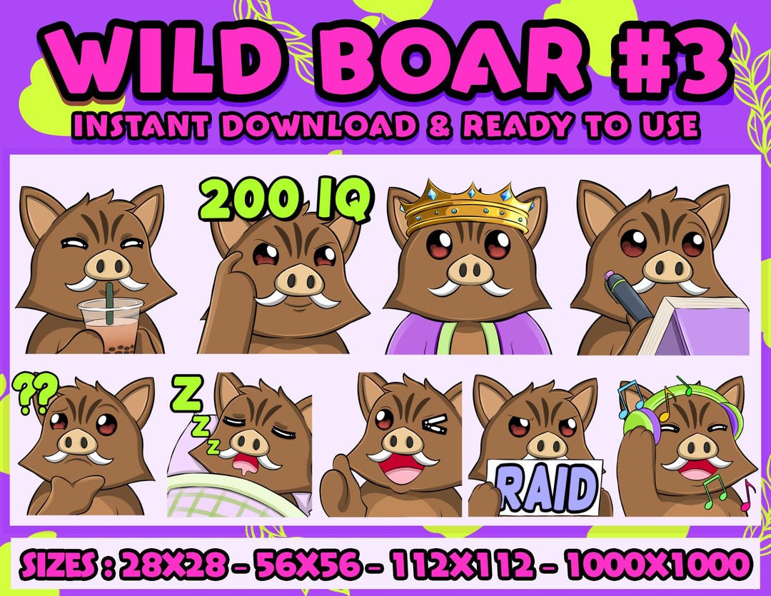 Wild Boar Chibi Emotes Pack: Twitch, Discord, Streamer (digital ...
