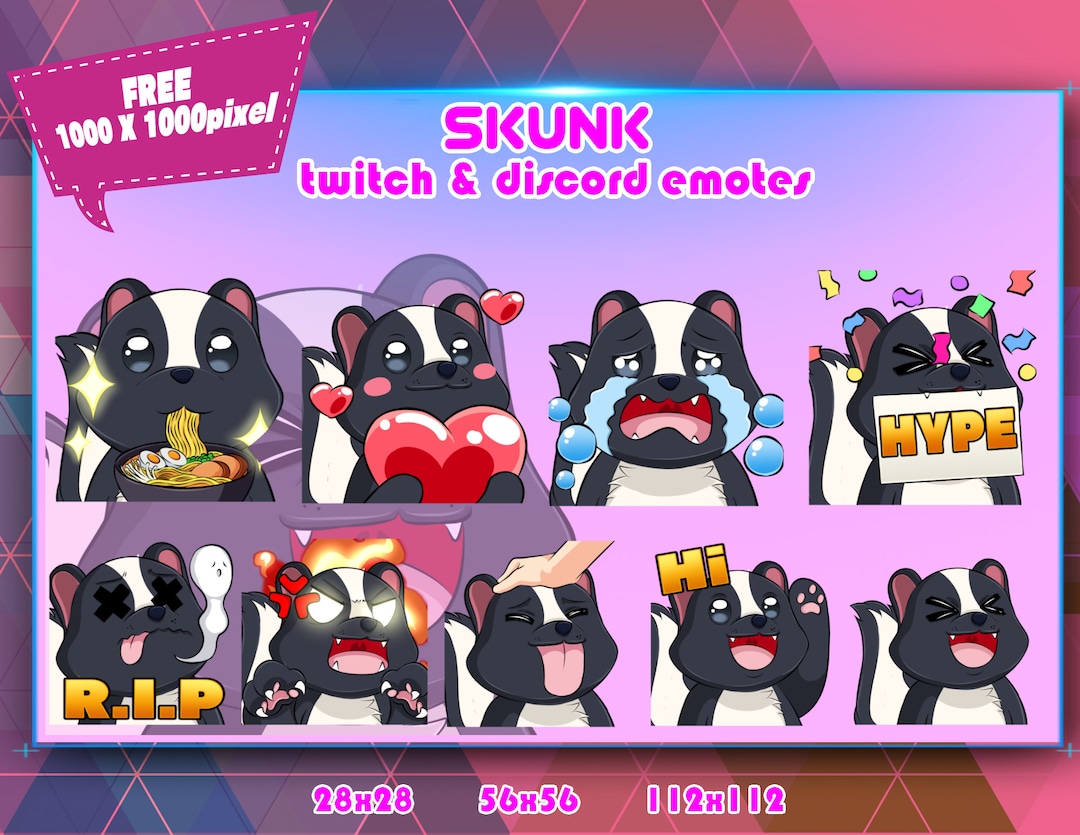 Skunk Chibi Emotes Pack: Twitch & Discord Streamer Emotes (PNG Digital ...