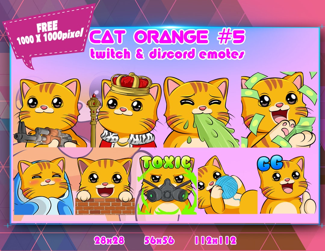 Orange Cat 5 Chibi, Twitch Emotes Pack, Discord Emotes Pack, Emotes for ...