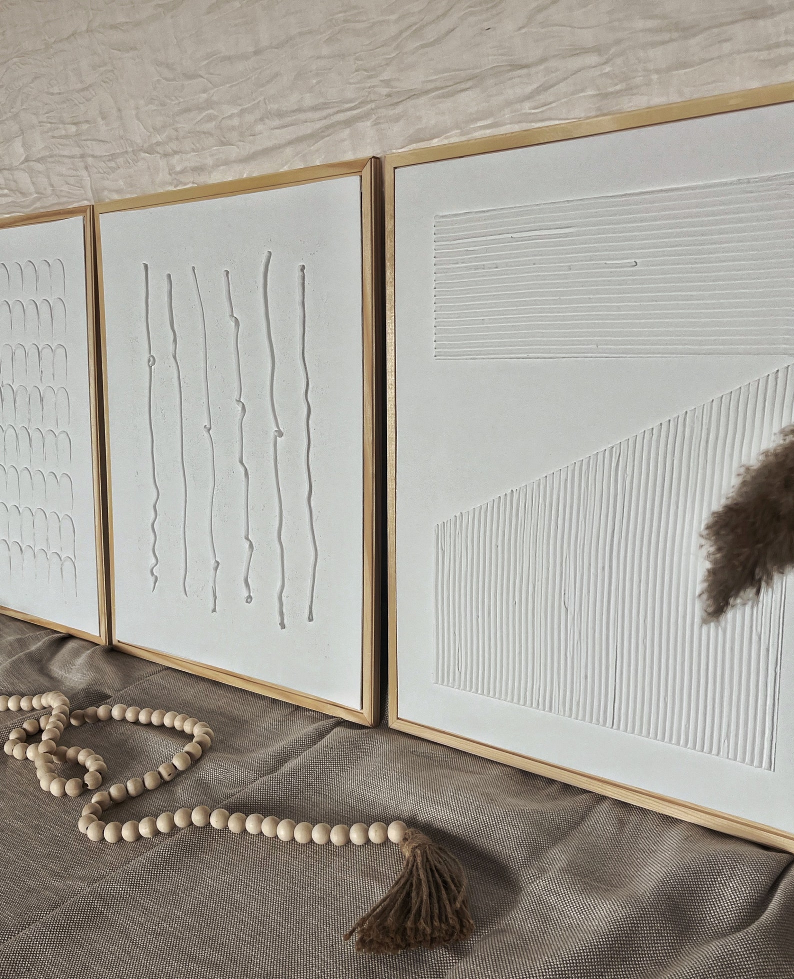 Framed Textured Canvas Set of Three Abstract Plaster Art - Etsy UK