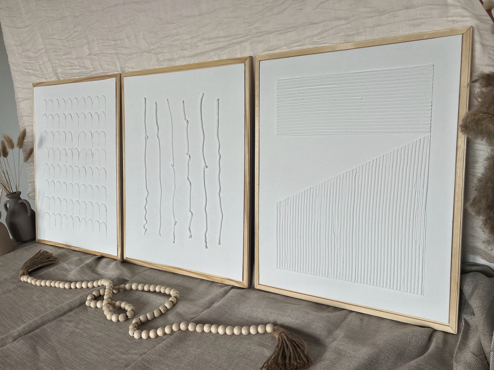 Framed Textured Canvas Set of Three Abstract Plaster Art - Etsy UK