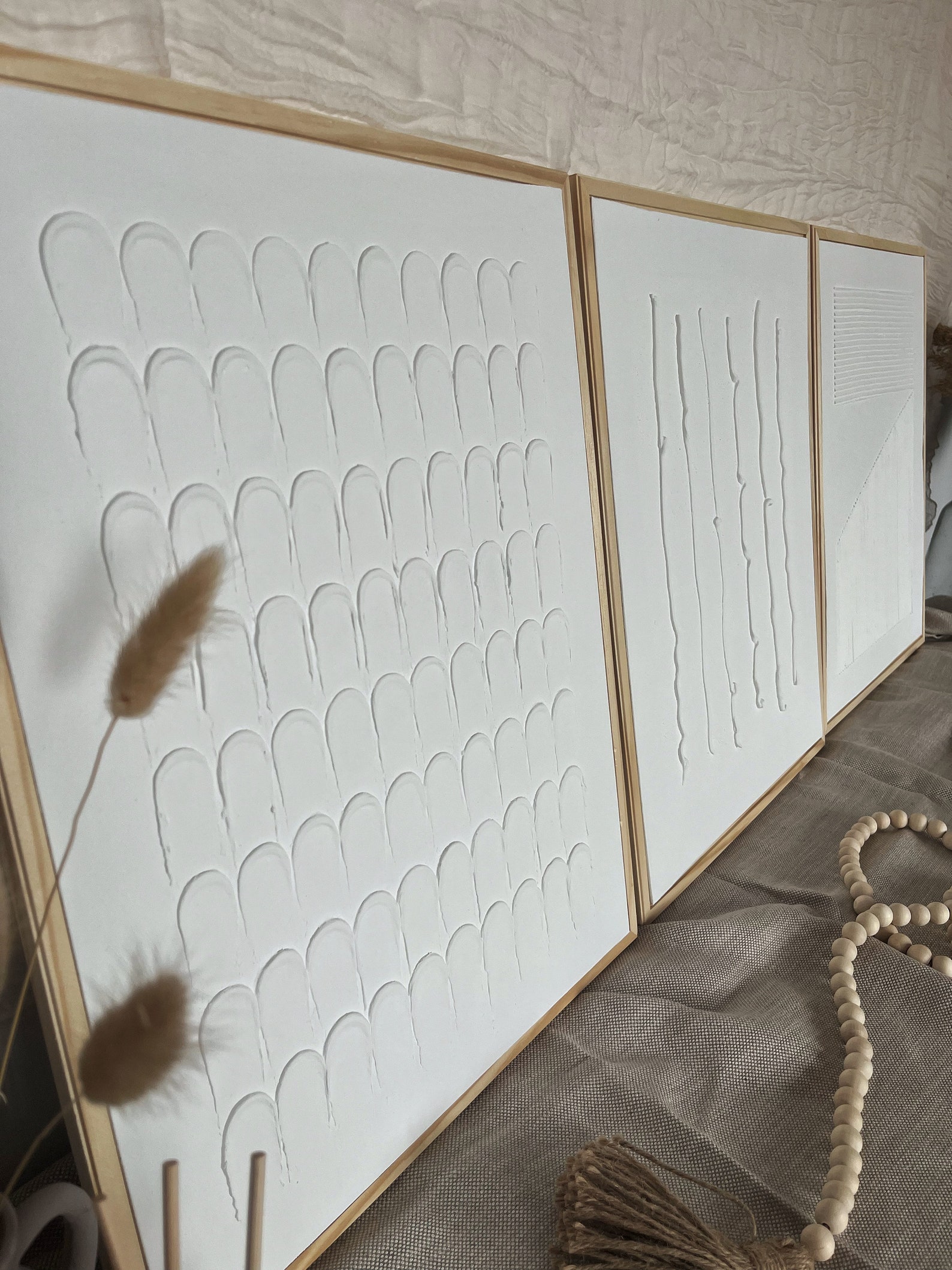 Framed Textured Canvas Set of Three Abstract Plaster Art - Etsy UK