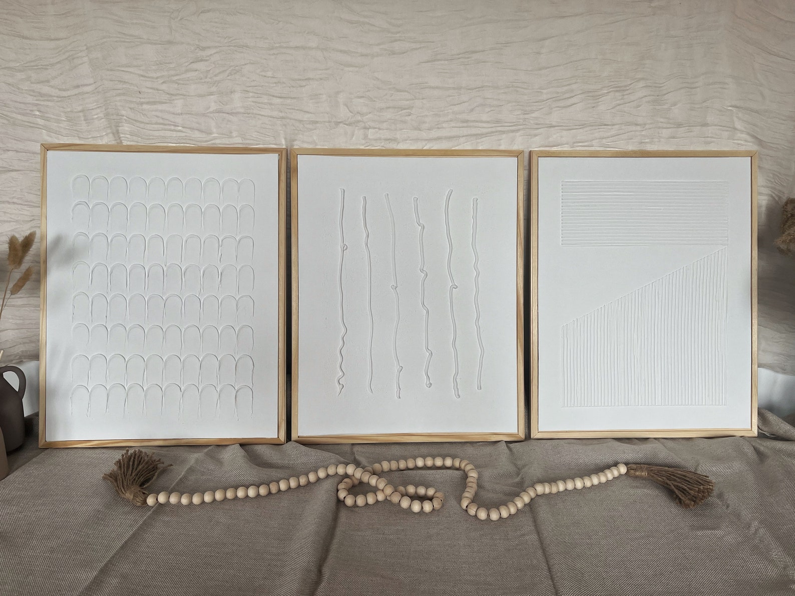 Framed Textured Canvas Set of Three Abstract Plaster Art - Etsy UK