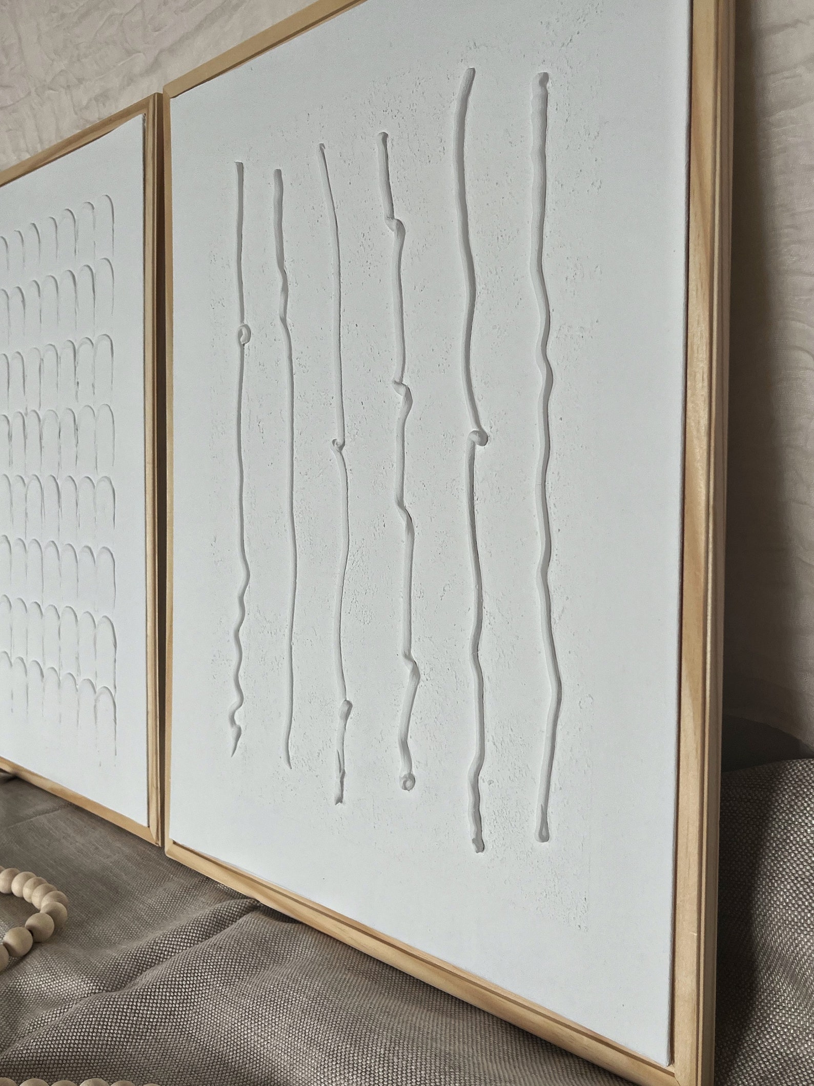 Framed Textured Canvas Set of Three Abstract Plaster Art - Etsy UK