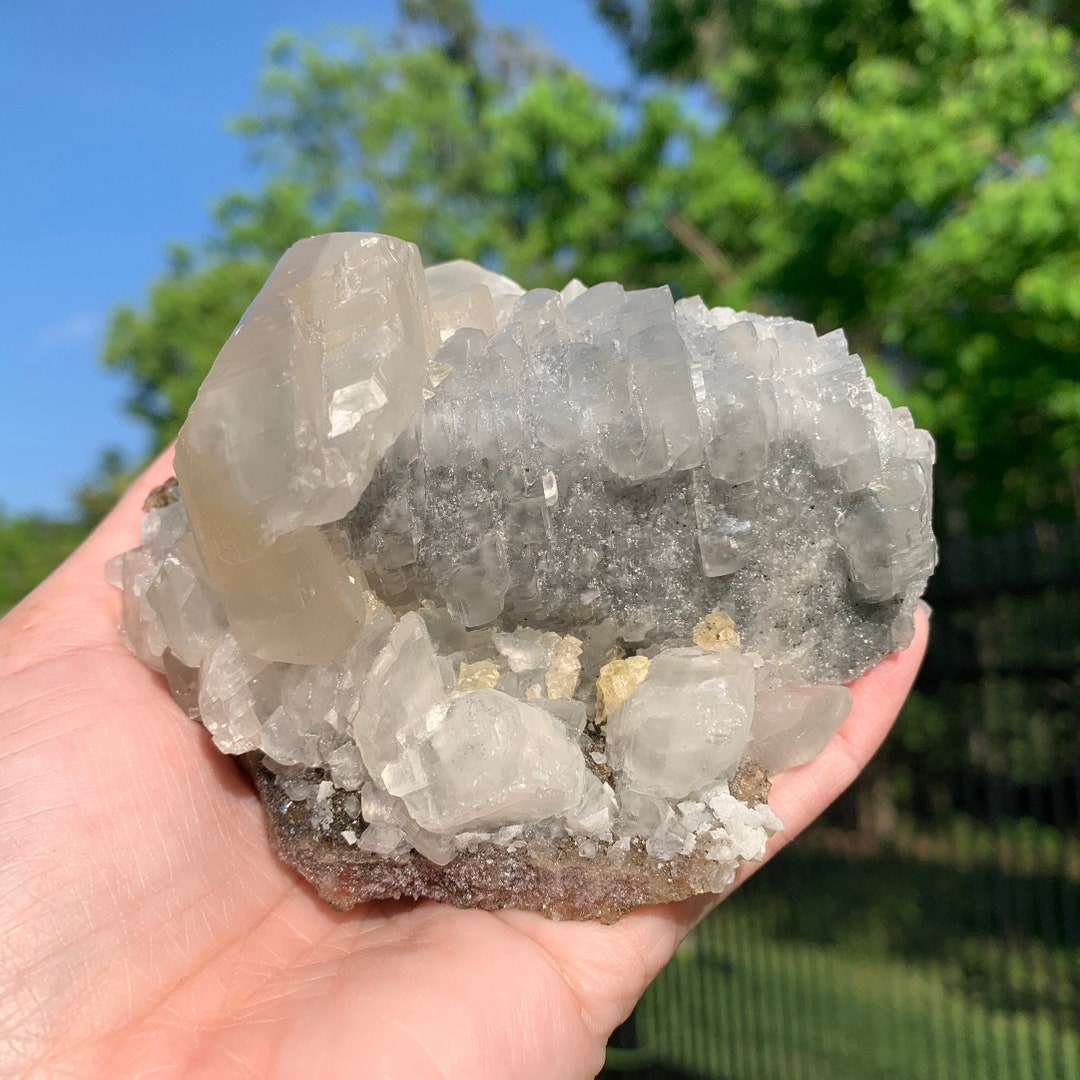 Large Odd Form Calcite With Fluorite Druzy Yellow Fluorite Crystals ...