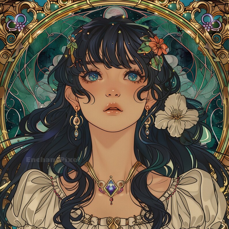 Celestial Anime-inspired Princess Art Print Digital Download 24x24 Inch ...