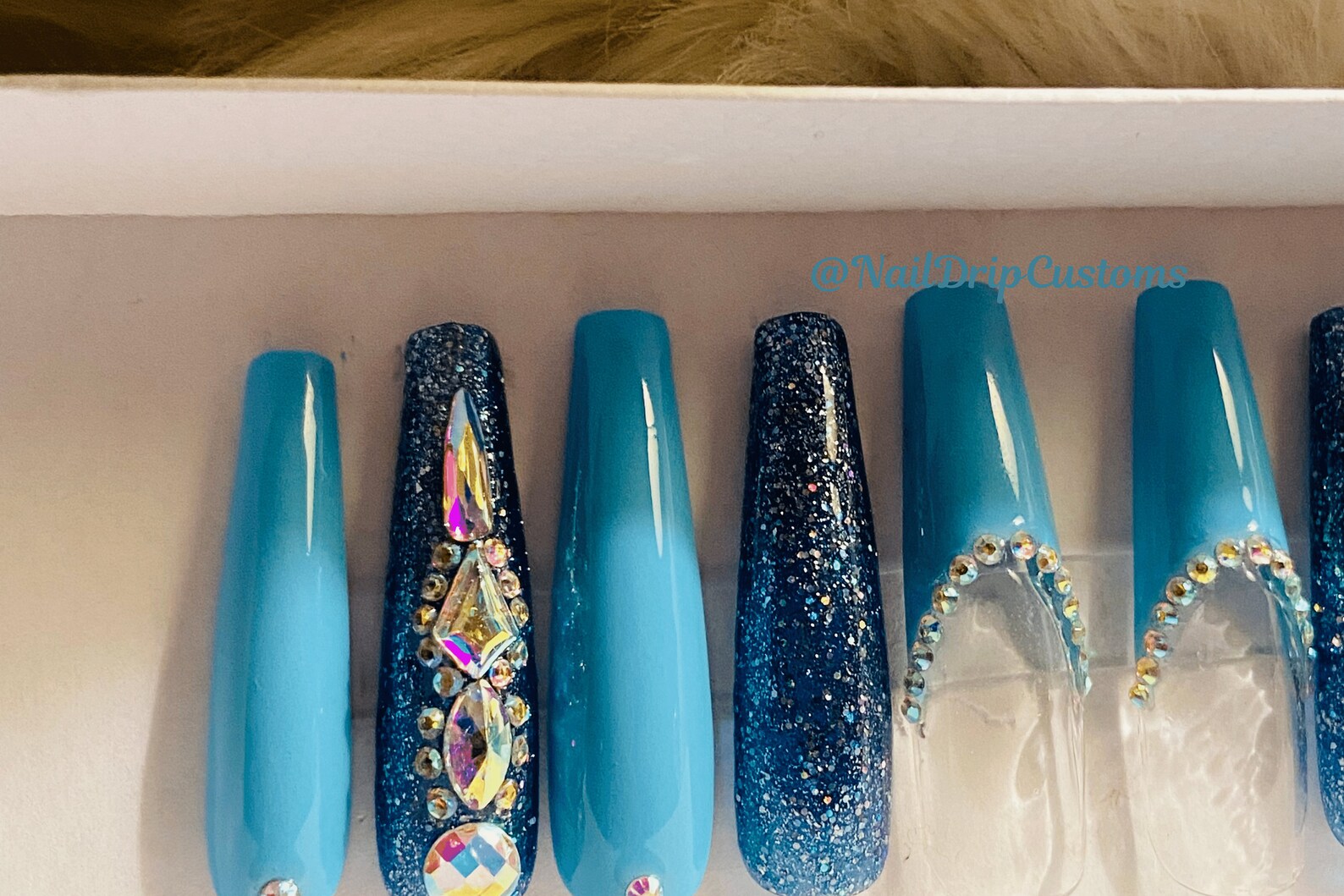 Blue Press on Nails Blue Nails With Rhinestones Blue - Etsy