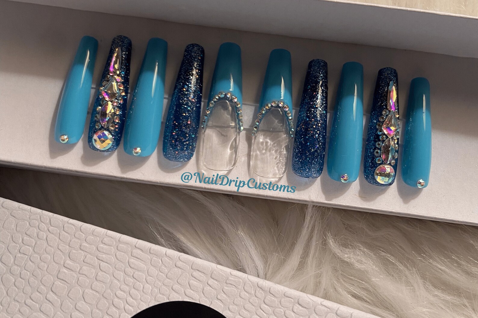 Blue Press on Nails Blue Nails With Rhinestones Blue - Etsy