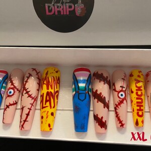 Chucky Halloween Nails Custom Fake Nail Chucky Childs Play Nails ...