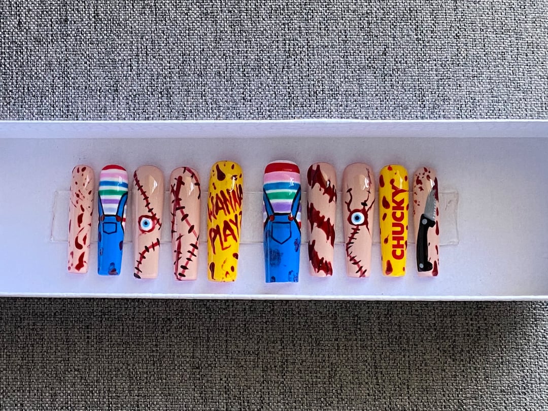 Chucky Halloween Nails Custom Fake Nail Chucky Childs - Etsy