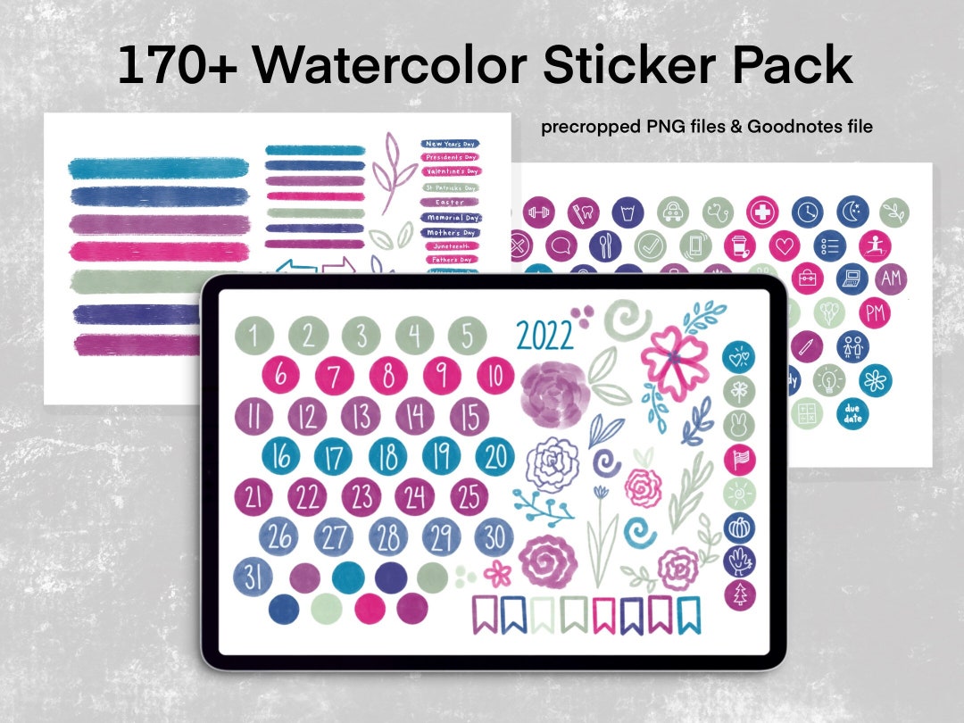 170+ Watercolor Digital Planner Sticker Pack, Precropped PNG Sticker ...