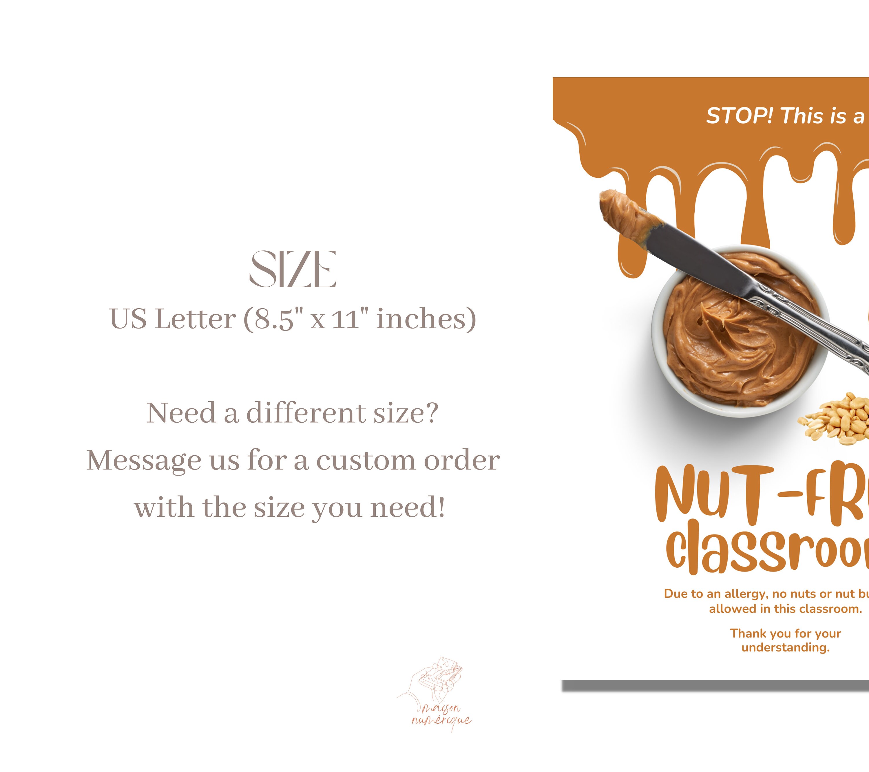 Peanut Allergy Nut Free Classroom Sign | Allergy Friendly Signs ...