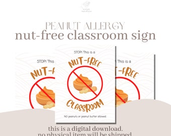 Peanut Allergy Nut Free Classroom Sign | Allergy Friendly Signs ...