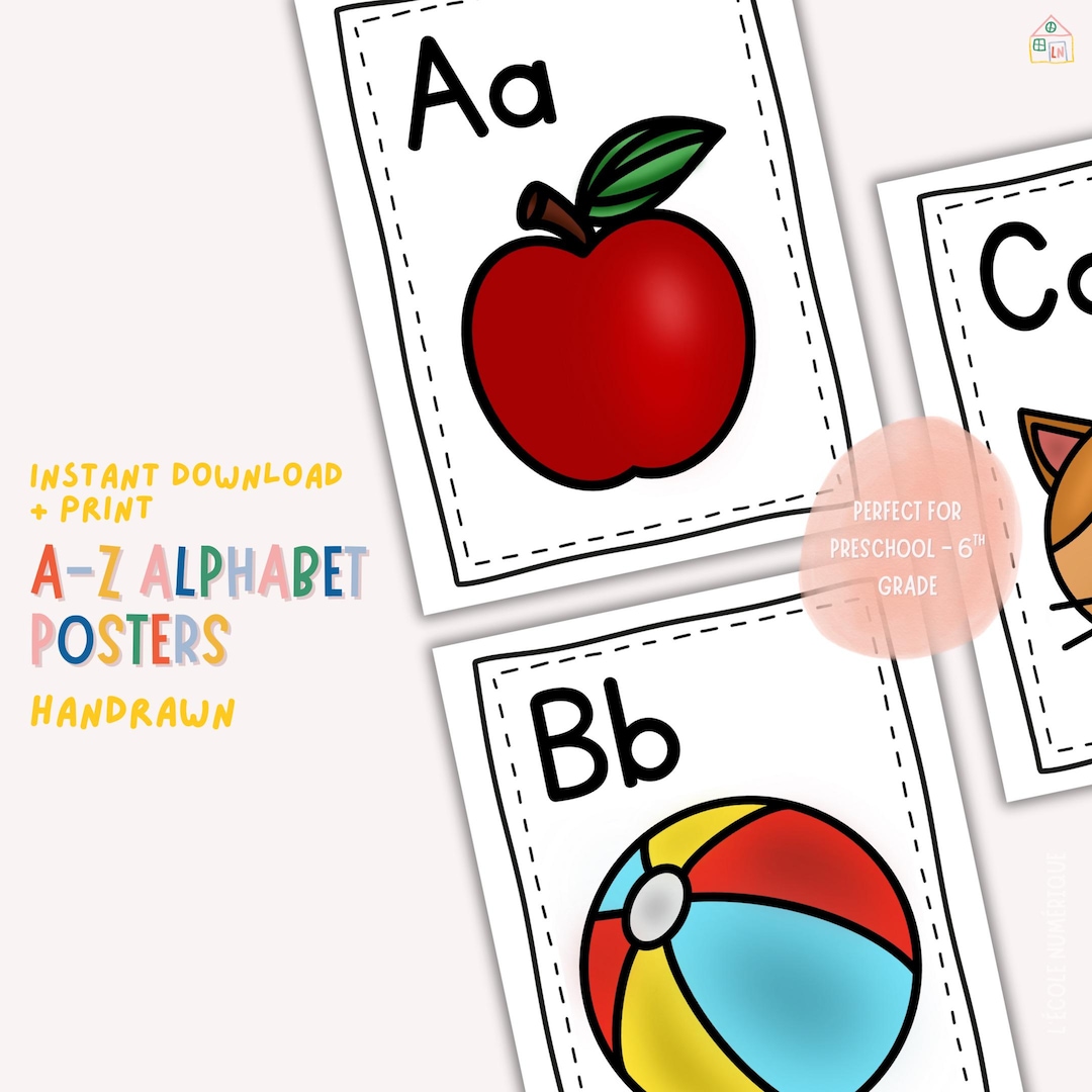 Hand Drawn Alphabet Posters | Preschool Prek Kindergarten Homeschool ...