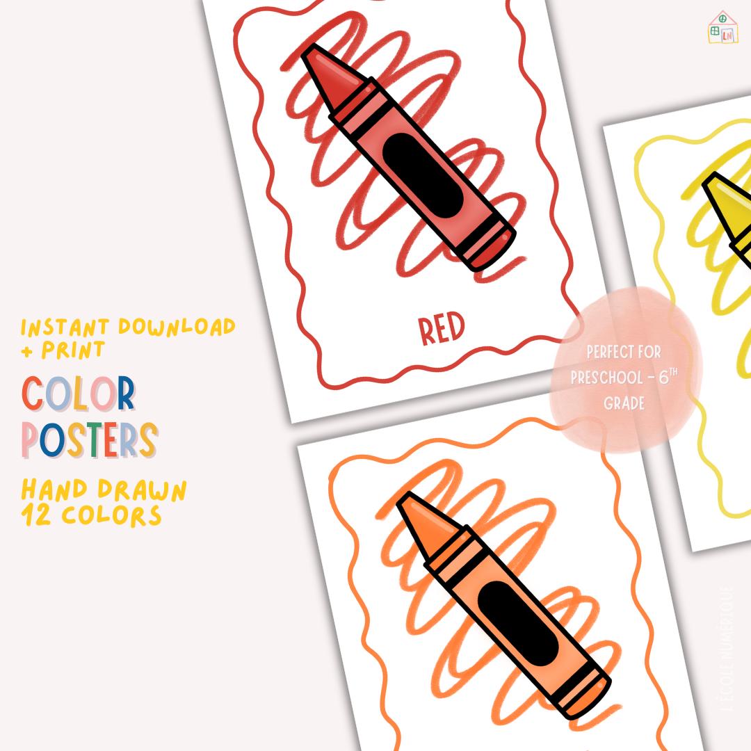 Hand Drawn Color Posters | Preschool Prek Kindergarten Homeschool Wall ...