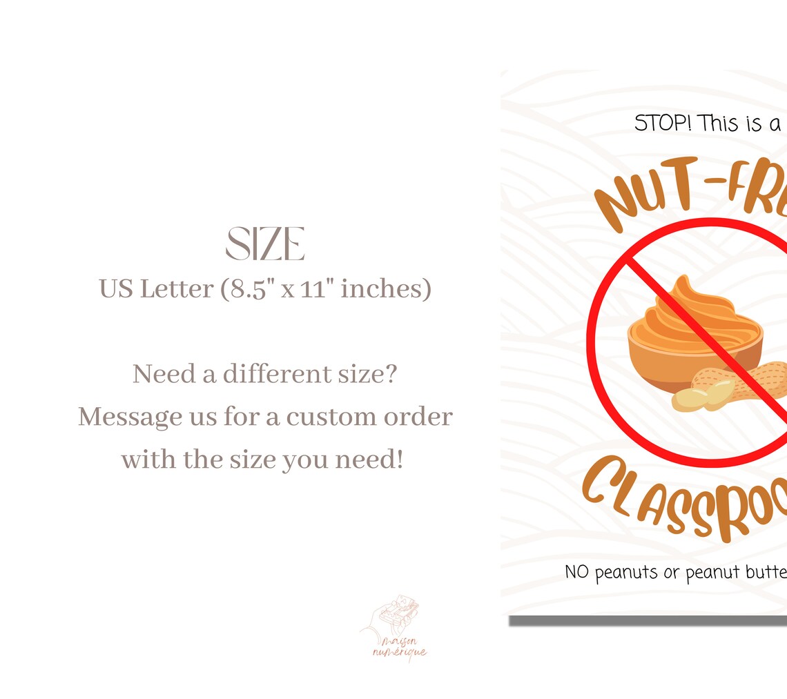 Peanut Allergy Nut Free Classroom Sign | Allergy Friendly Signs ...
