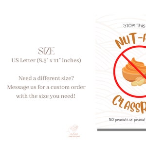 Peanut Allergy Nut Free Classroom Sign | Allergy Friendly Signs ...