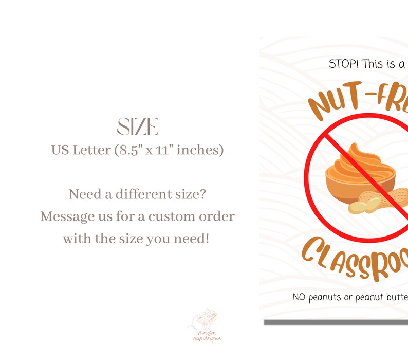Peanut Allergy Nut Free Classroom Sign | Allergy Friendly Signs ...