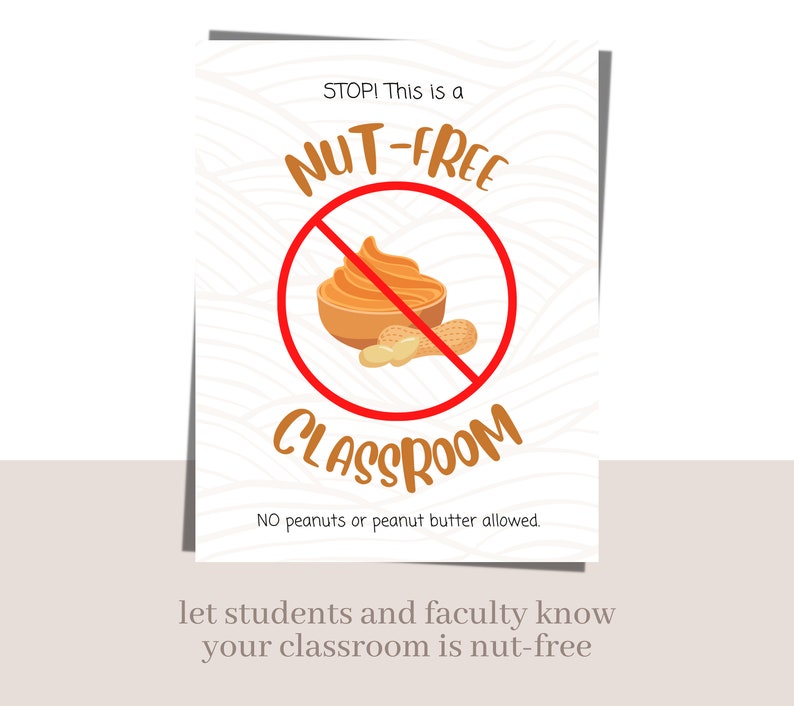 Peanut Allergy Nut Free Classroom Sign | Allergy Friendly Signs ...