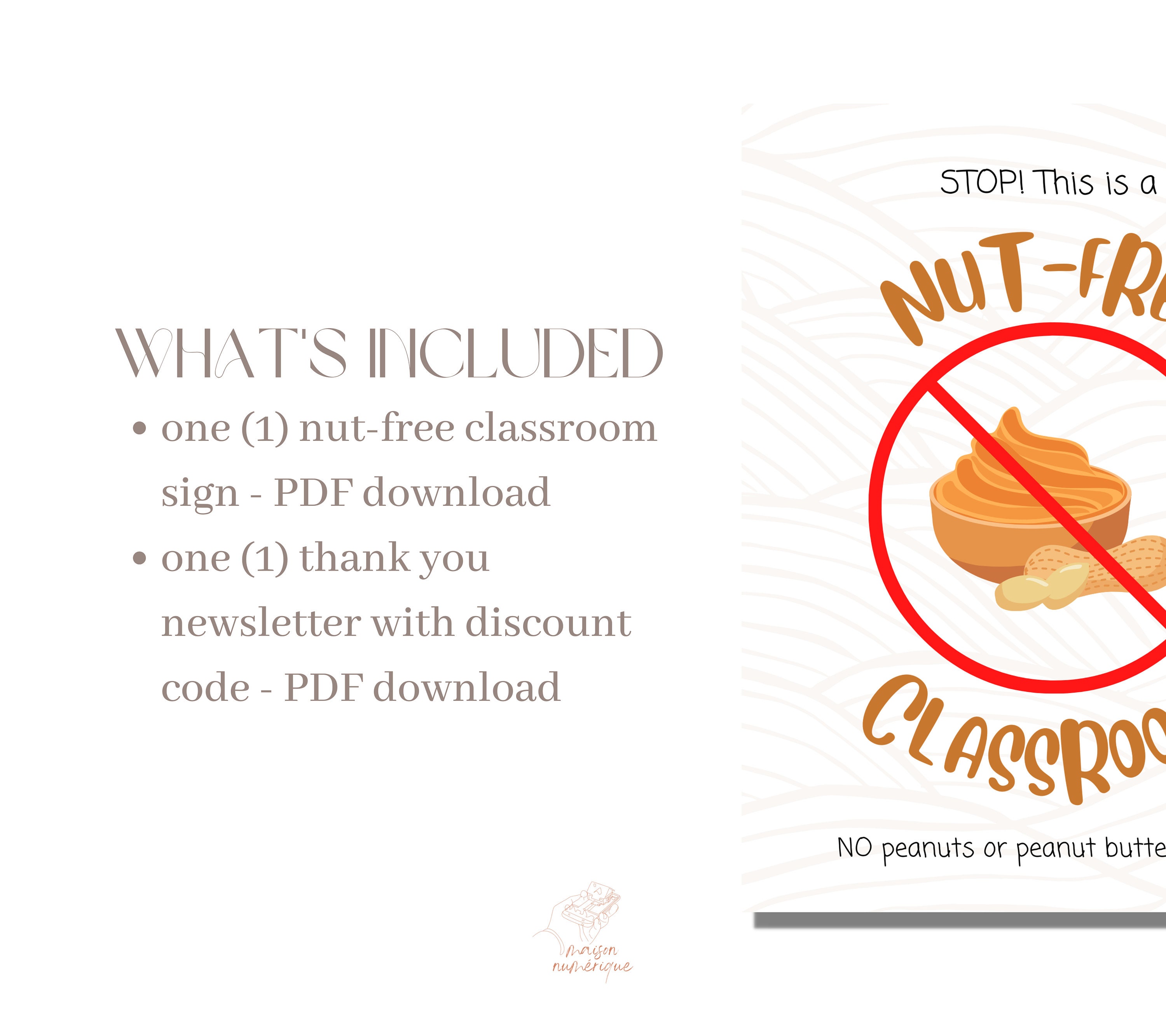 Peanut Allergy Nut Free Classroom Sign | Allergy Friendly Signs ...