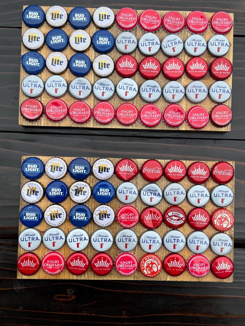 American Flag Bottle Cap Wood Sign - Etsy