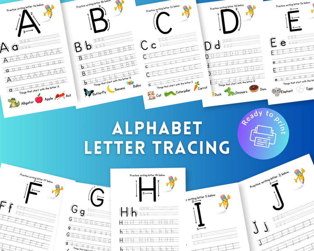 Alphabet Tracing Worksheets Handwriting Practice, A-Z (PDF) - Etsy