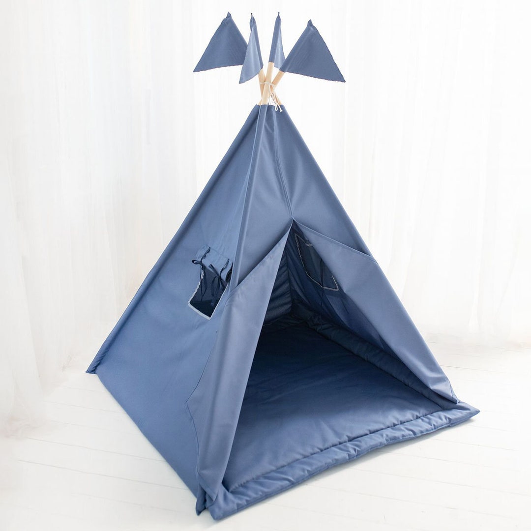 Outdoor Tipi Garden NAVY With Soft Mat, Garden Tent for Kids, Blue Tipi ...