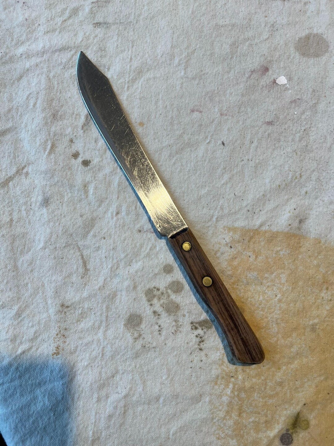 Vintage Forgecraft Stainless Steel Butcher Knife 7" Blade Wood Riveted ...