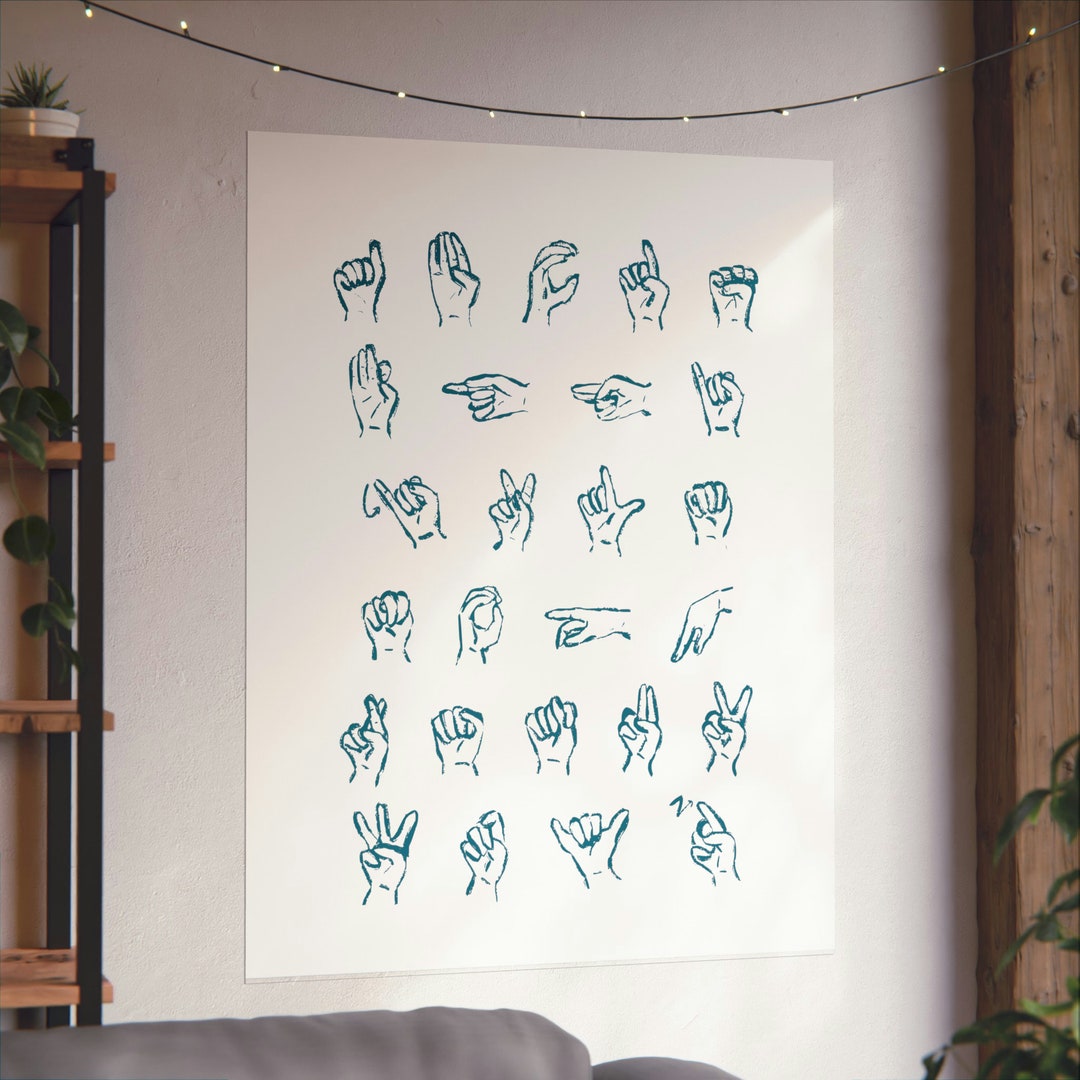 ASL Alphabet Ink Illustration Unframed Poster American Sign Language ...