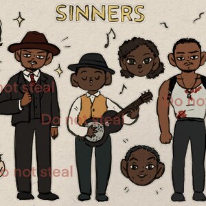 Sinners 2025 Sticker Sheet: Chibi Ink Illustration, Vampire Movie Art ...