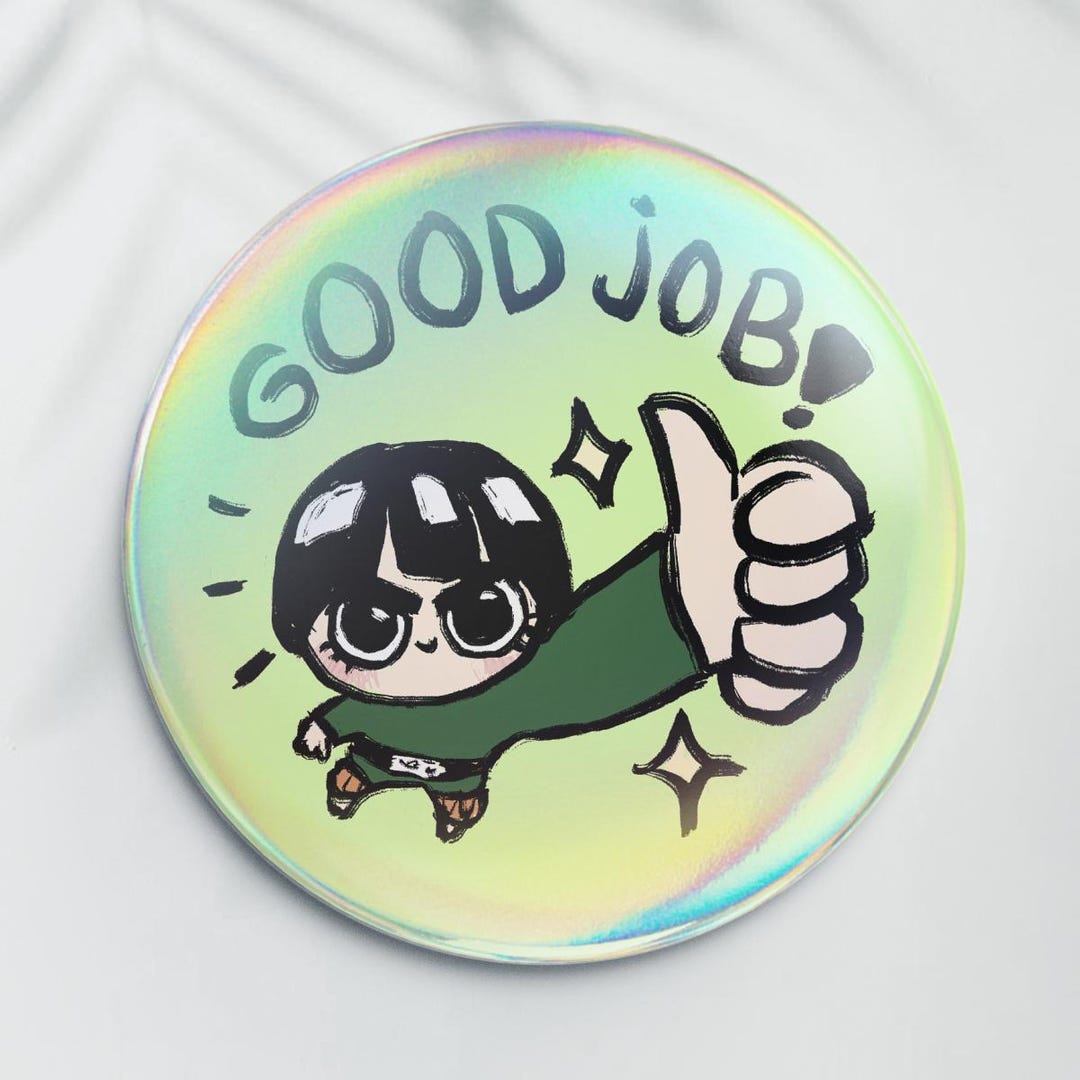 R0CK L33 Good Job Ninja Cute Chibi Shiny Holo Metal Pin Button | Anime ...