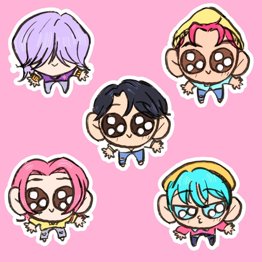 Saja Boys Vinyl Sticker Set | Chibi Ink Illustrations Cute Music | Kpop ...