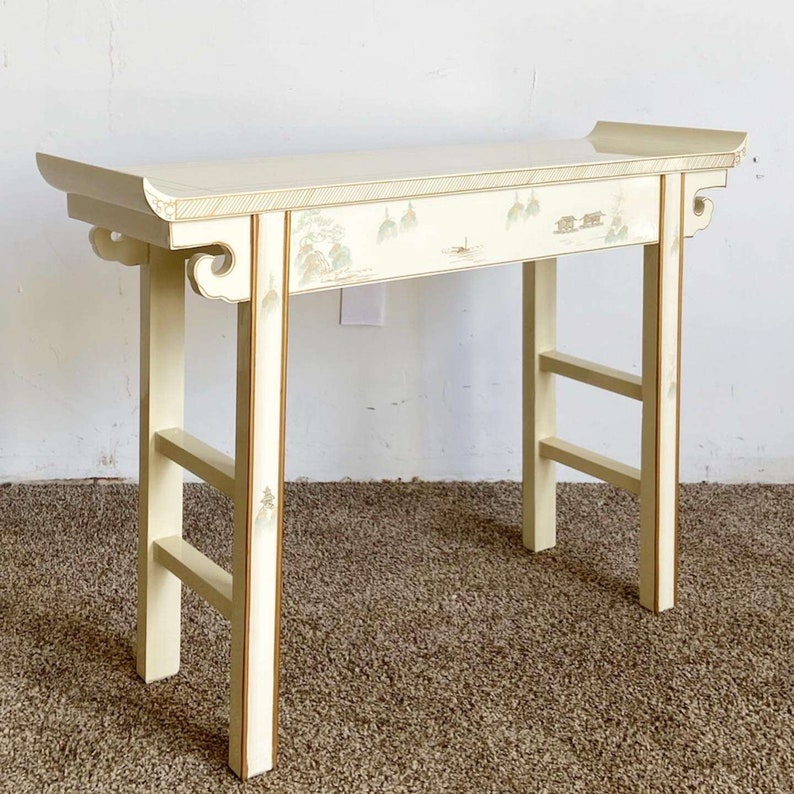 Vintage Chinese Cream Lacquered and Hand Painted Console Table - Etsy
