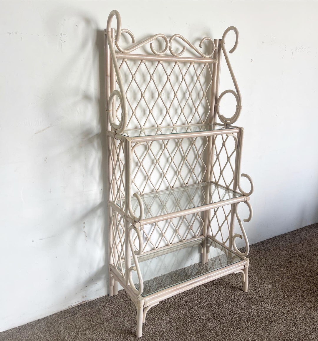 Boho Chic Bamboo Rattan Whitewash Bakers Rack/etagere - Etsy