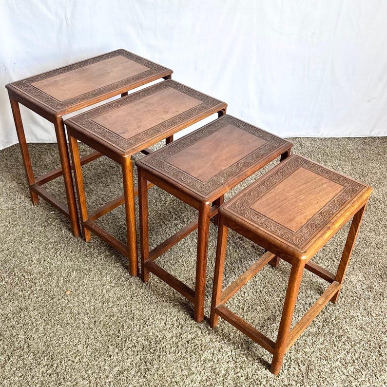 Vintage Indian Carved Hardwood Nesting Tables - Set of 4 - Etsy