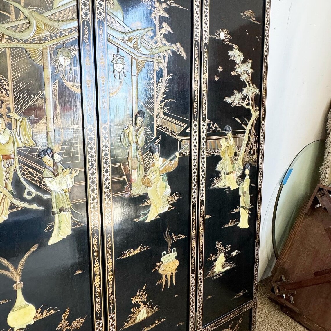 Chinese Black Lacquered Gold and Stone Room Divider/screen - Etsy