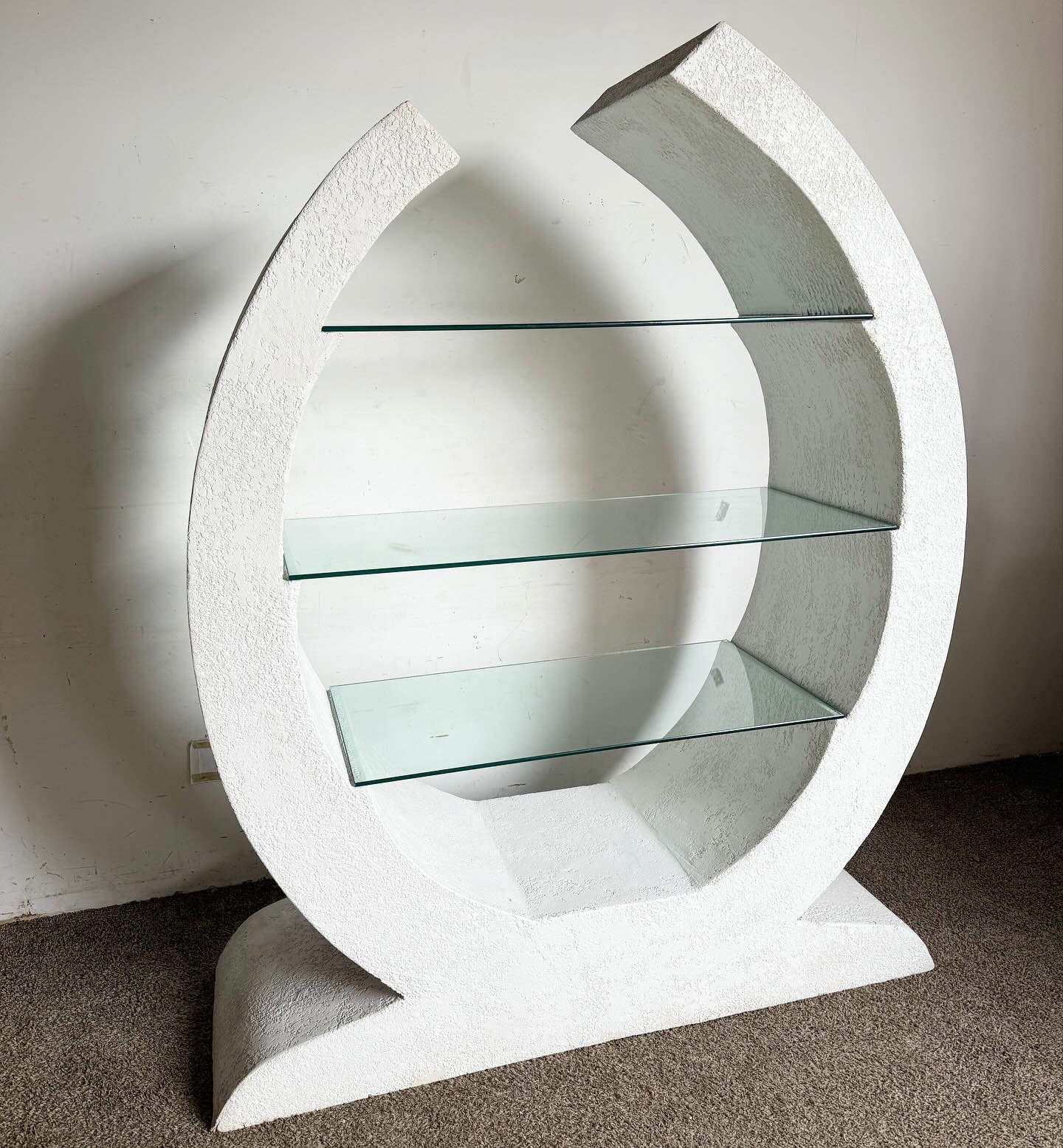 Postmodern Sculpted White Stucco Etagere/bookshelf 3 Glass Shelves - Etsy