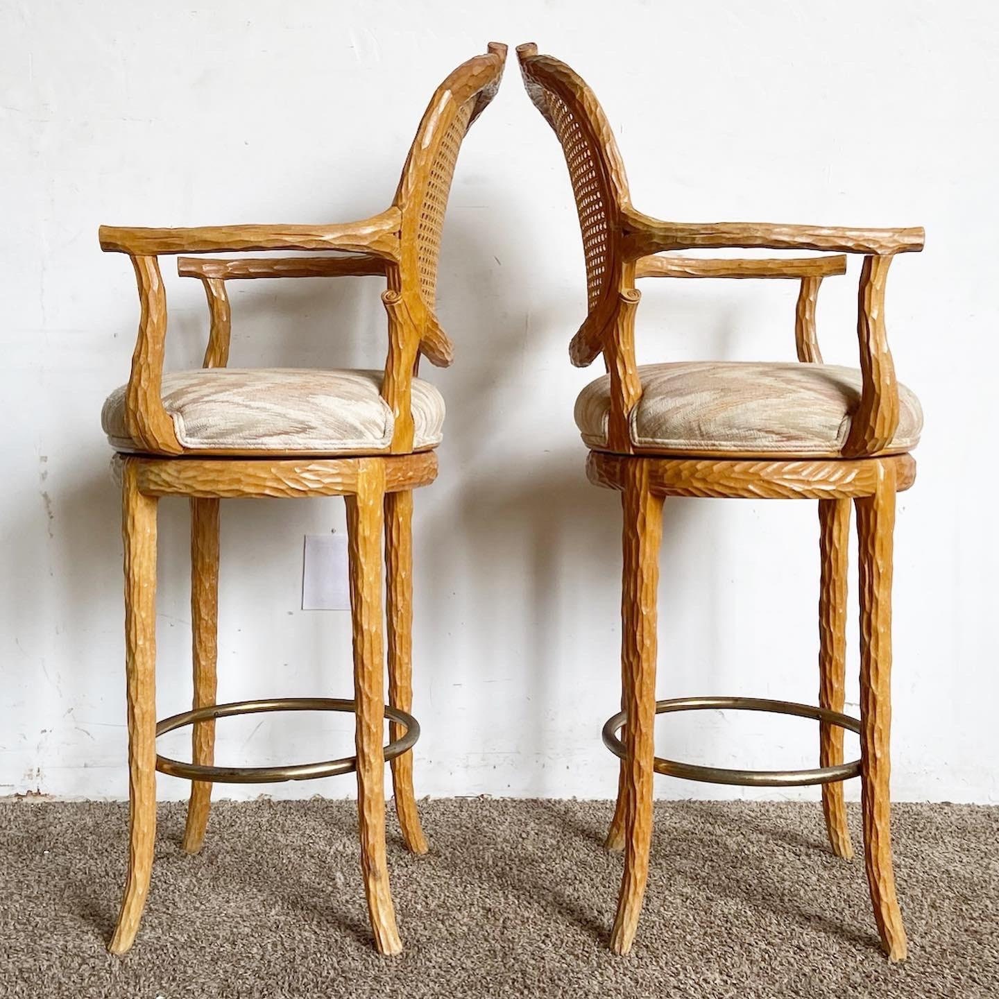 Regency Cane Back Sculpted Swivel Counter Stools - Etsy