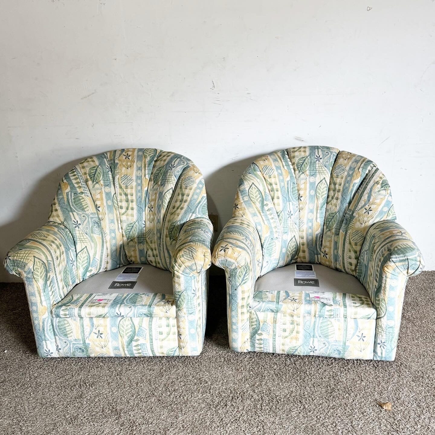 Postmodern Floral Patterned Fabric Swivel Chairs a Pair - Etsy