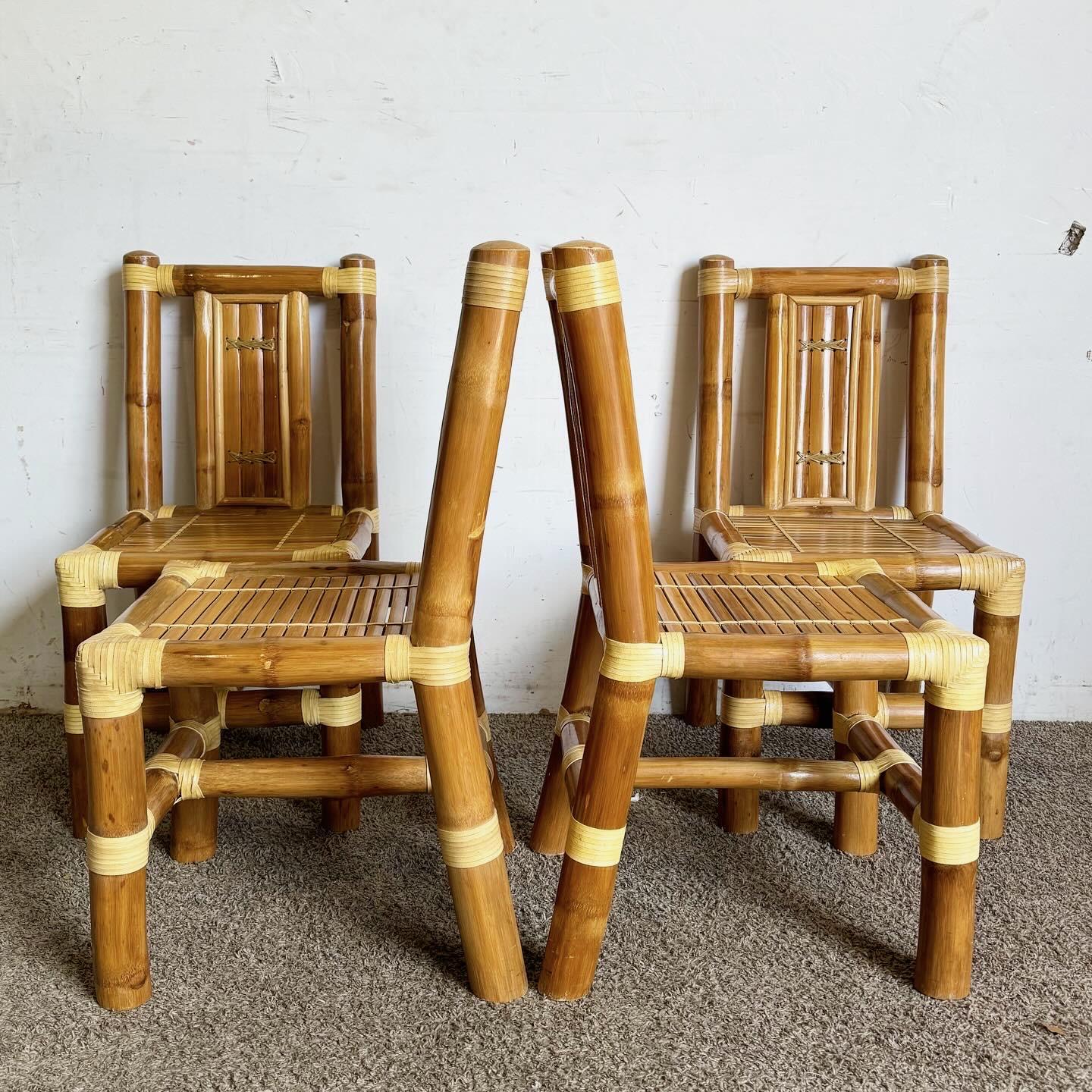 Boho Chic Chunky Bamboo Dining Chairs Set of 4 - Etsy