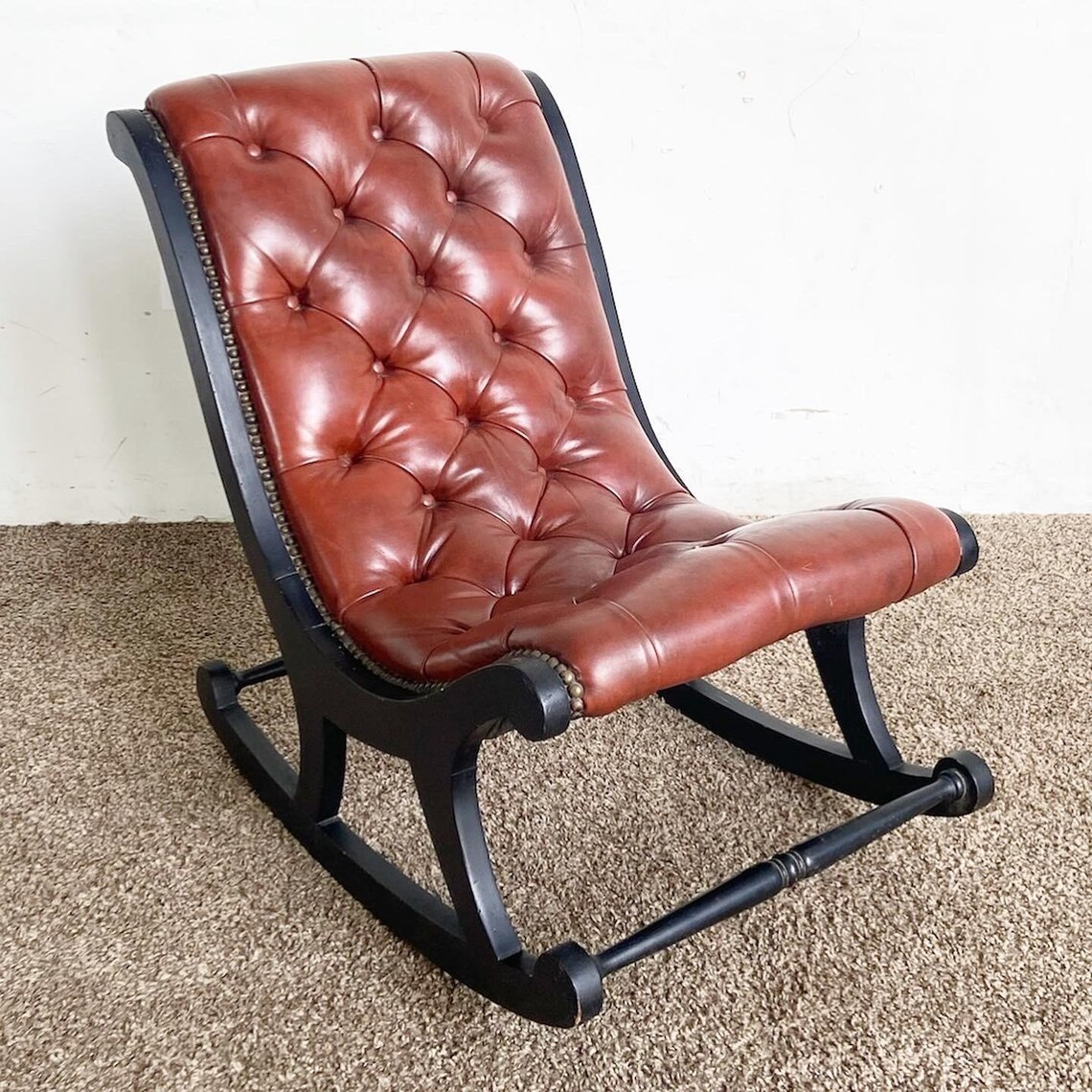 Regency Tufted Leather Rocking Chair - Etsy