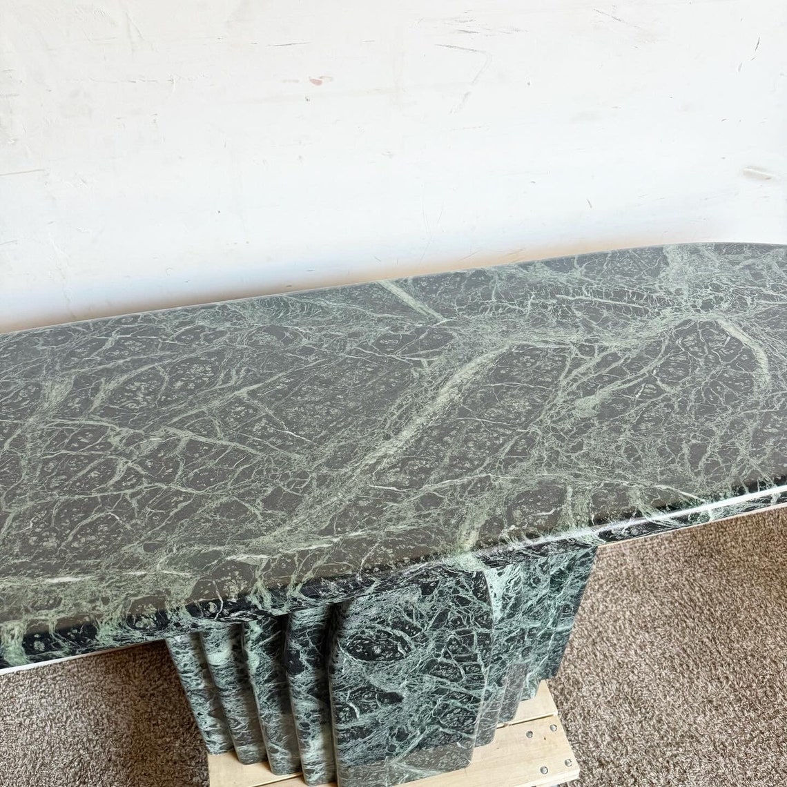 Art Deco Green Belgian Marble Console Table With Scalloped Base - Etsy