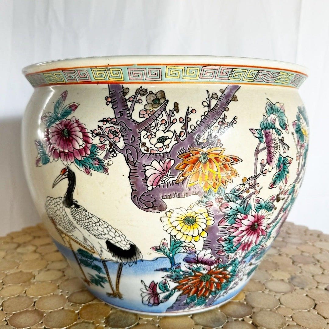 Chinese Hand Painted Porcelain Fishbowl Vase/planter - Etsy