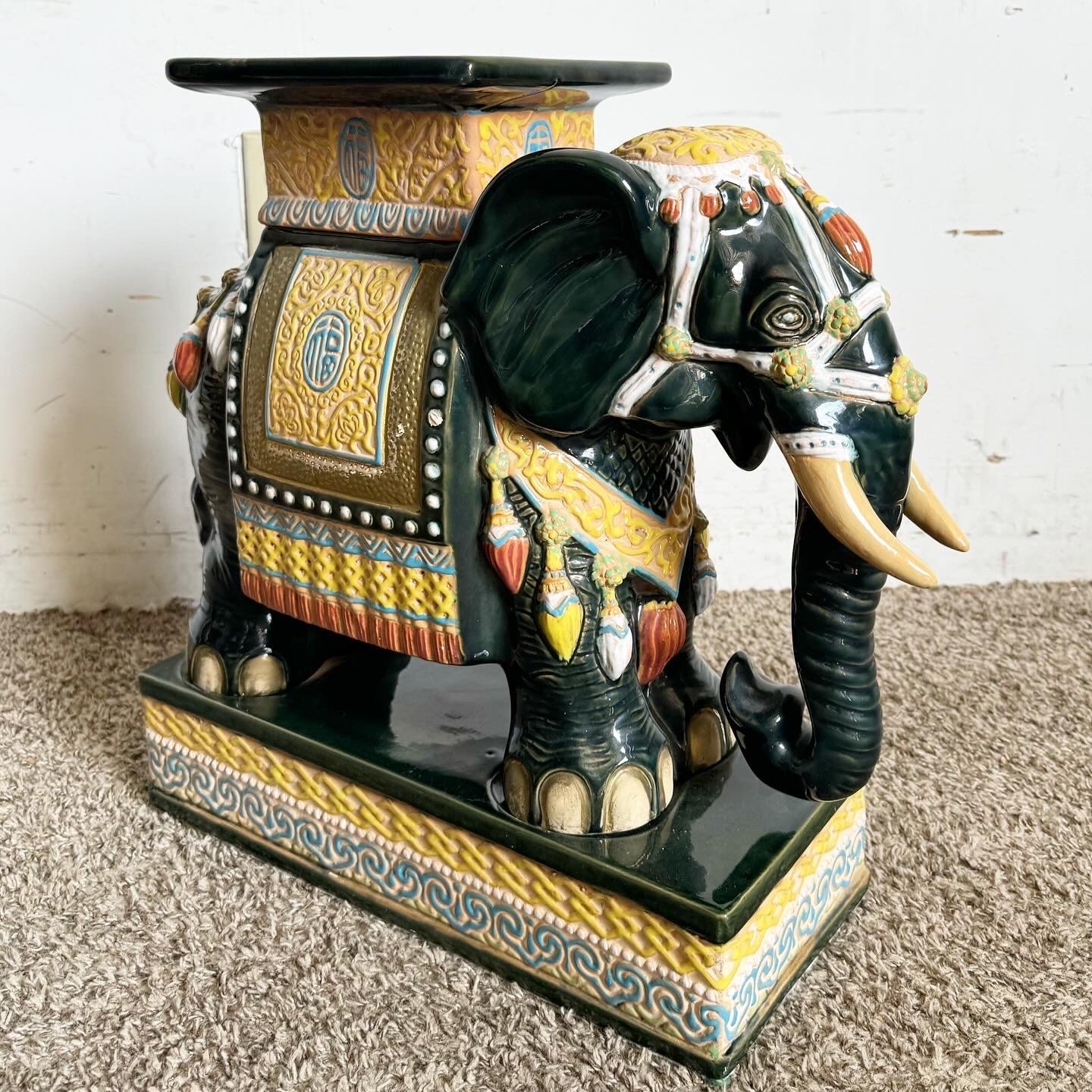 Vintage Multi Color Ceramic Elephant Stand/side Table - Etsy