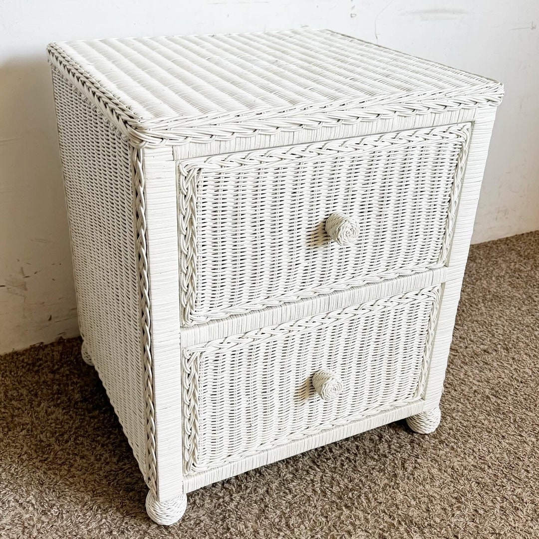 Coastal White Wicker Nightstand 2 Drawers - Etsy
