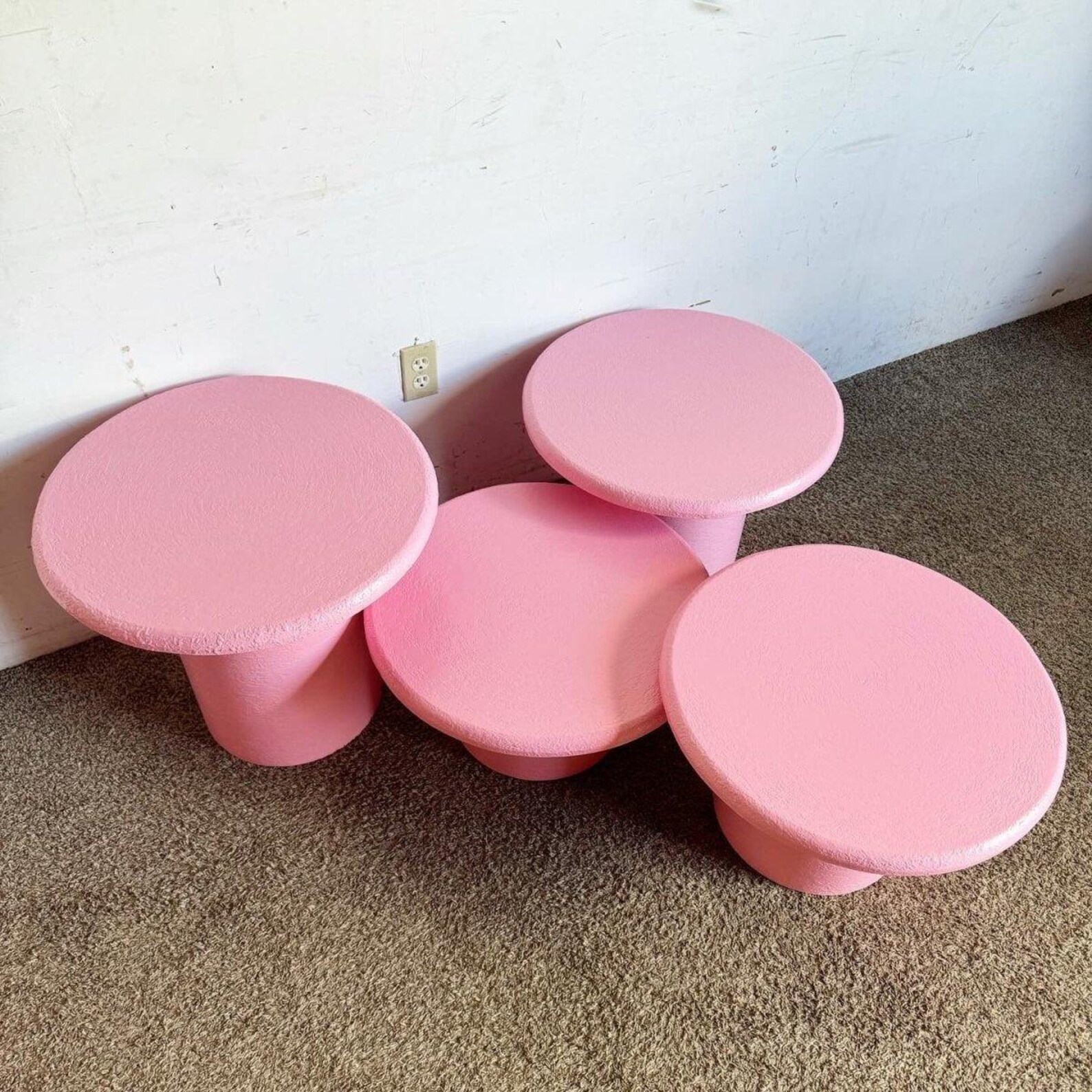 Postmodern Pink Textures Circular Mushroom Nesting Tables - Set of 4 - Etsy