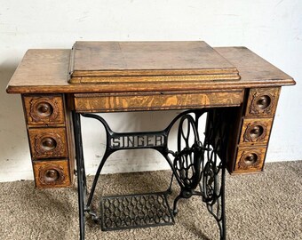 Antique Singer Treadle Sewing Machine Base, Industrial Look Table Base ...