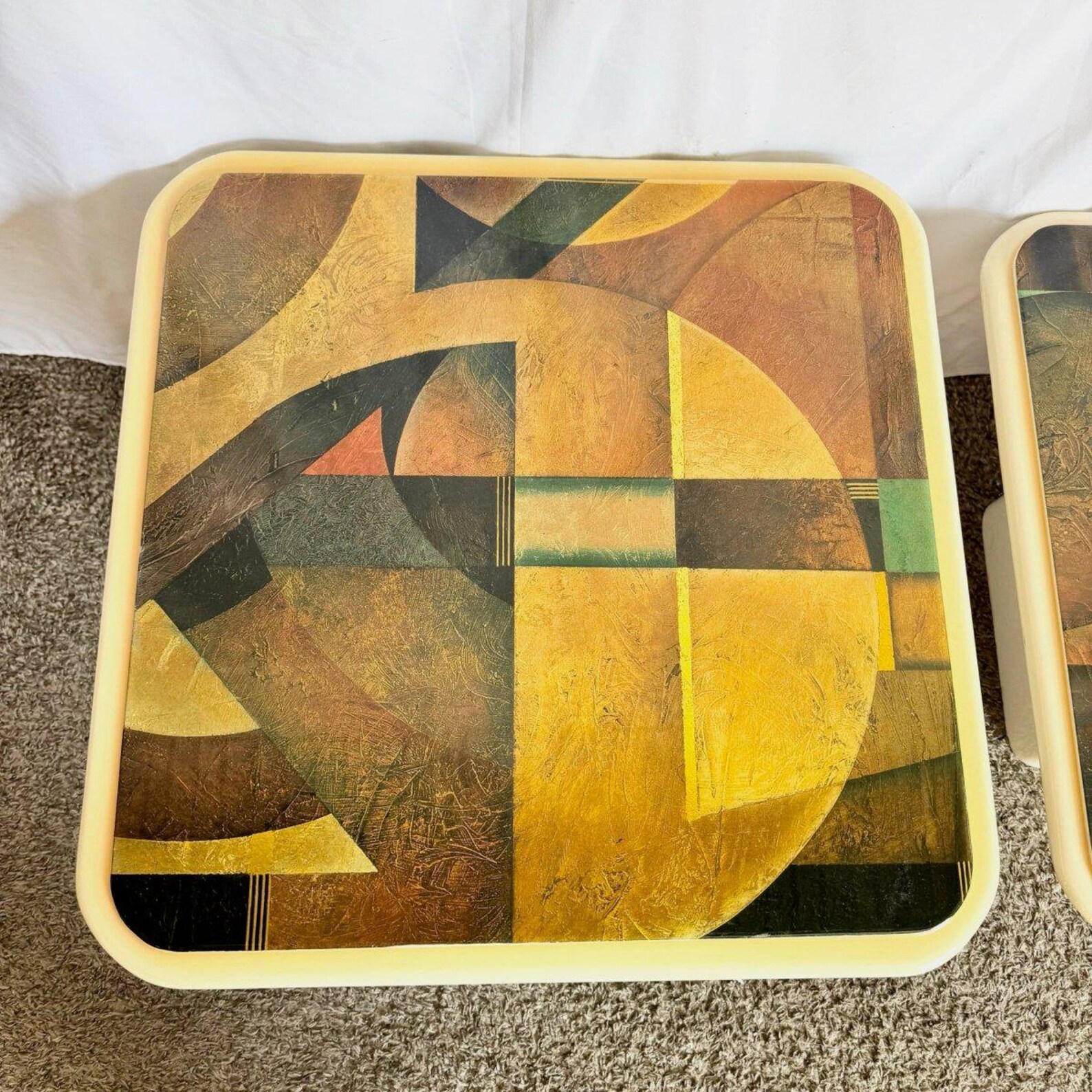 Art Deco Epoxy Top Abstract Square Nesting Tables - Set of 2 - Etsy
