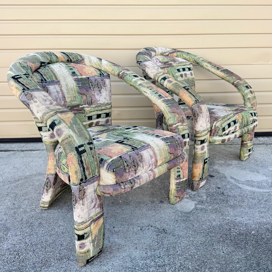 Postmodern Sculptural Abstract Fabric Lounge Chairs by Carson’s - A ...