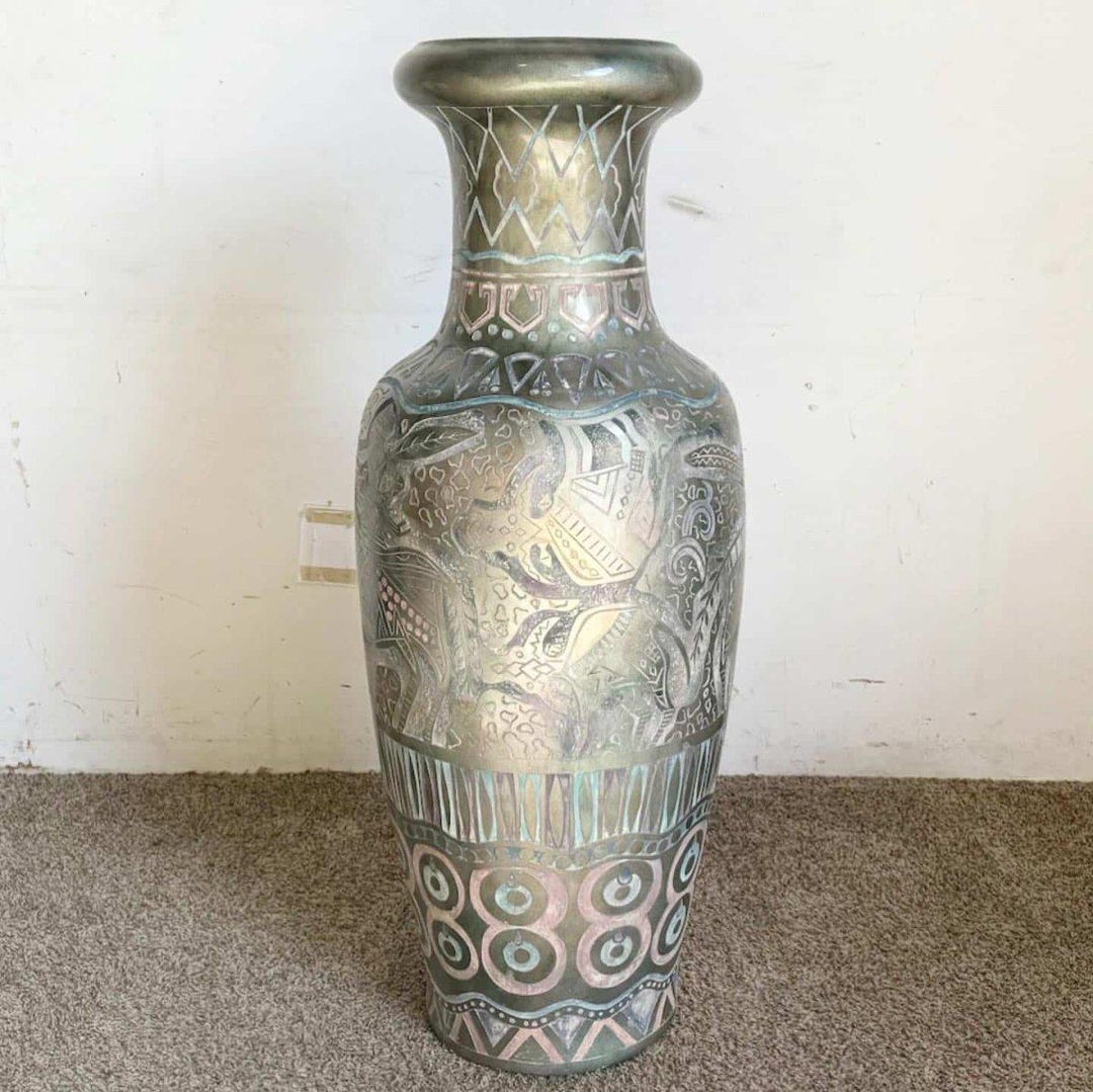 Postmodern Hand Painted and Carved Large Floor Vase - Etsy